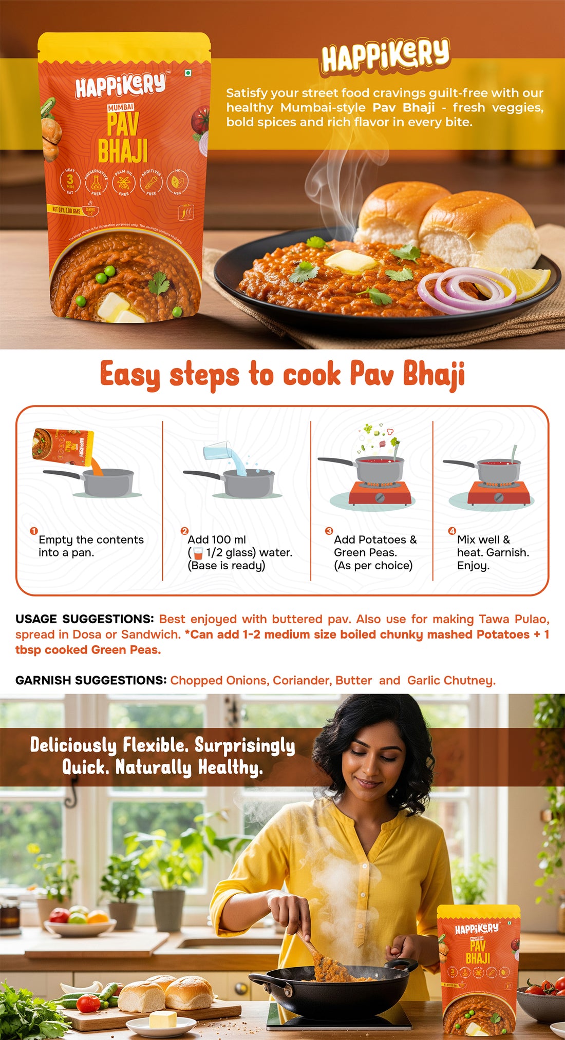 Ready To Eat Pav Bhaji | Instant Pav Bhaji Packet | HappiKery